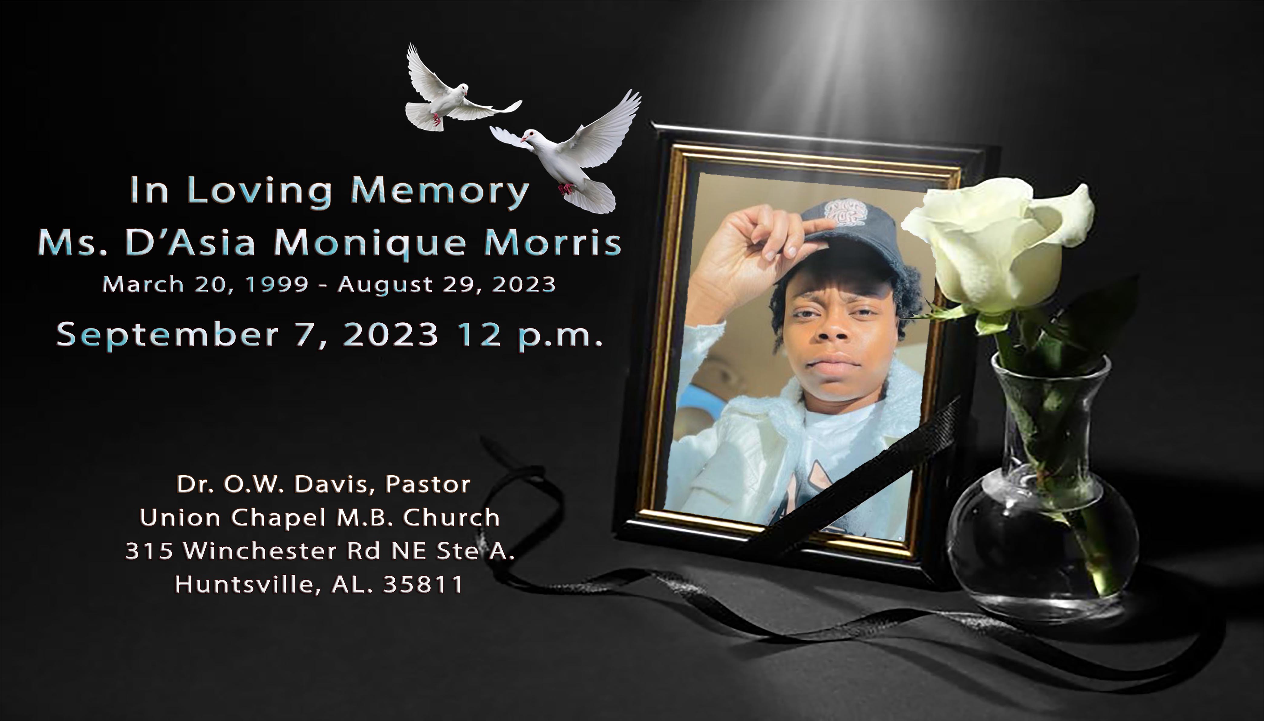 September 7, 2023 - In Loving Memory D'Asia Monique Morris