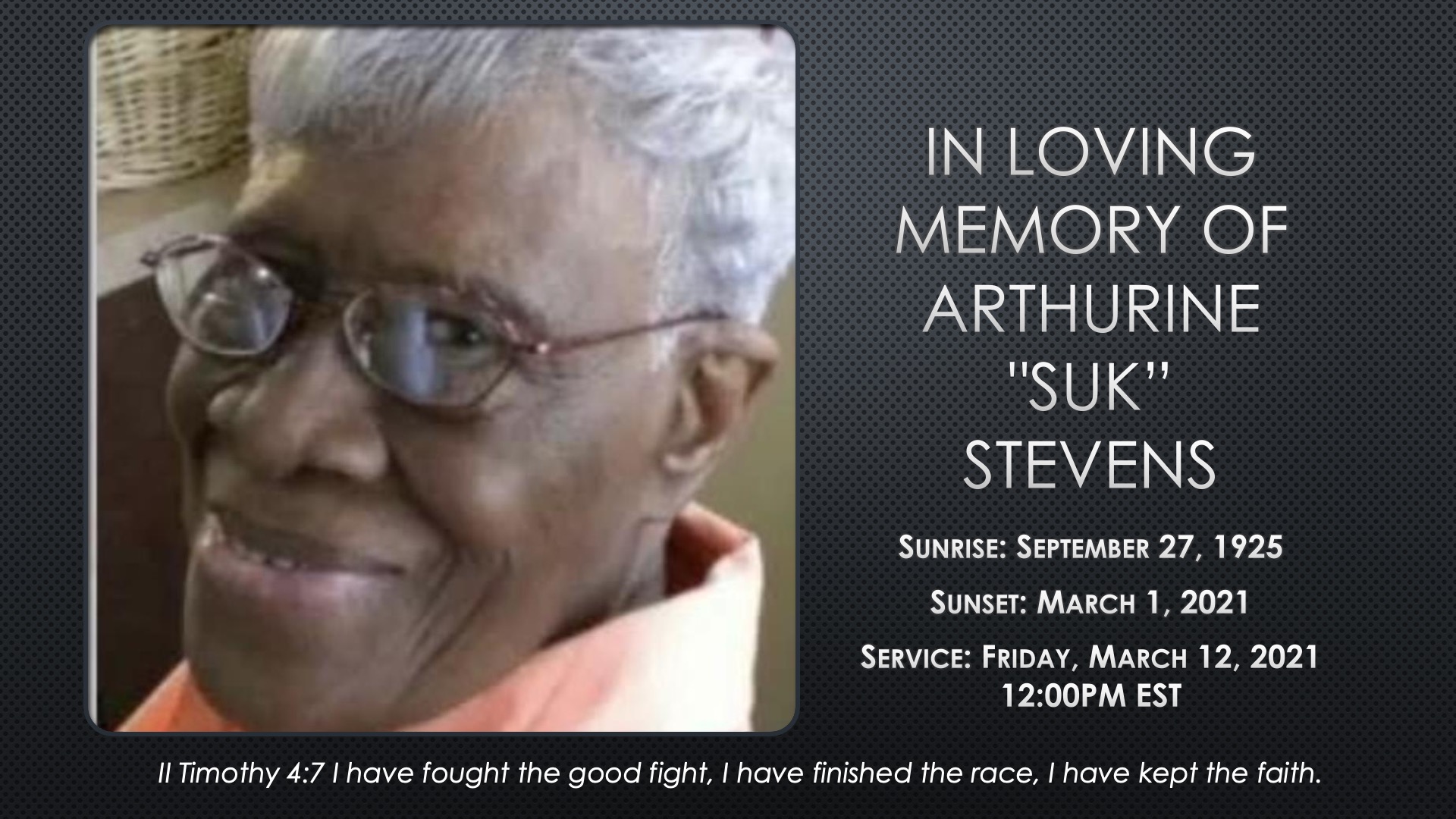 In Loving Memory of Arthurine "Suk" Stevens