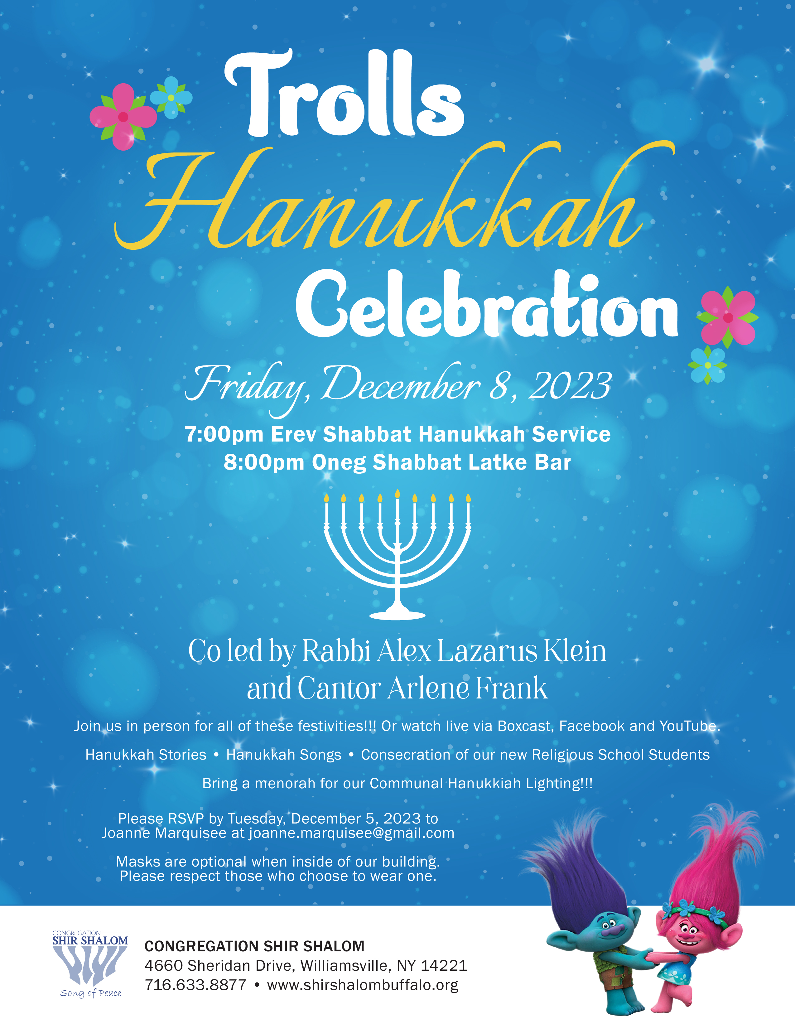 Erev Shabbat Hanukkah Service, Friday, December 8, 2023