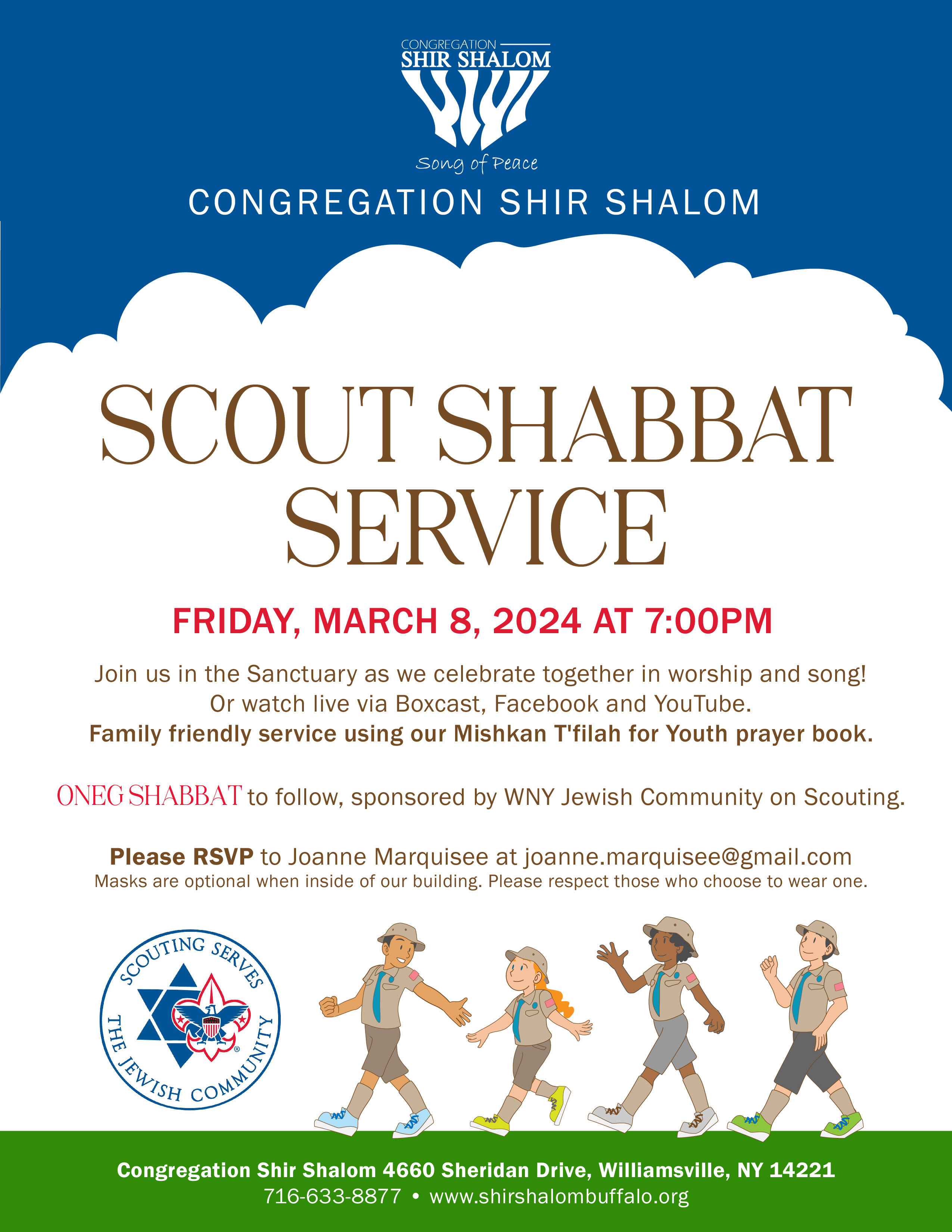 Erev Shabbat Service/Scout Shabbat, Friday, March 8, 2024
